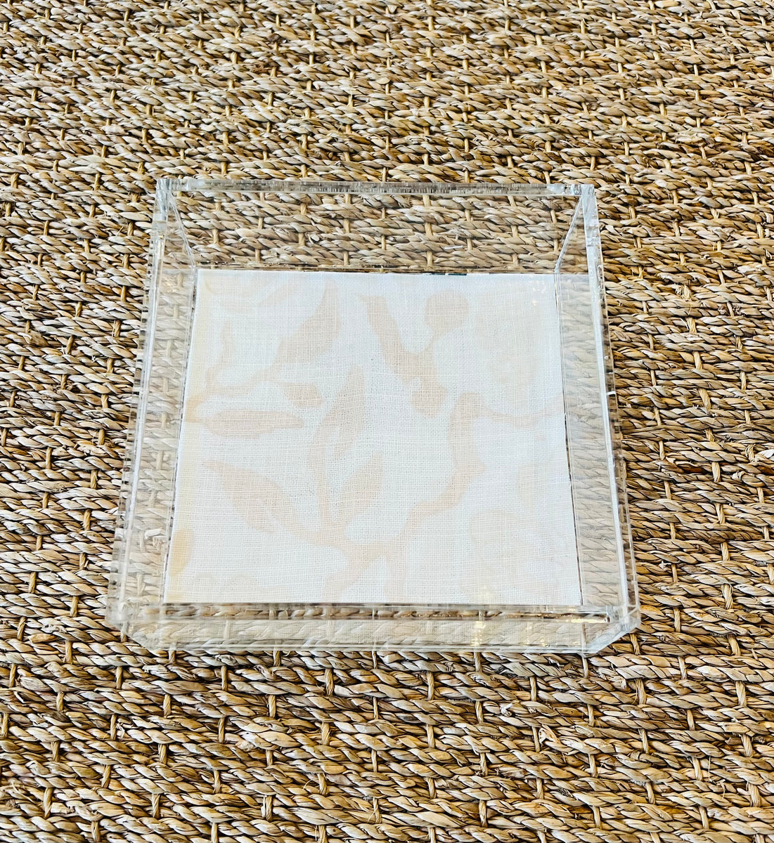Square Acrylic Tray with Laminated Fabric - "Primitive Flower" in Blus ...