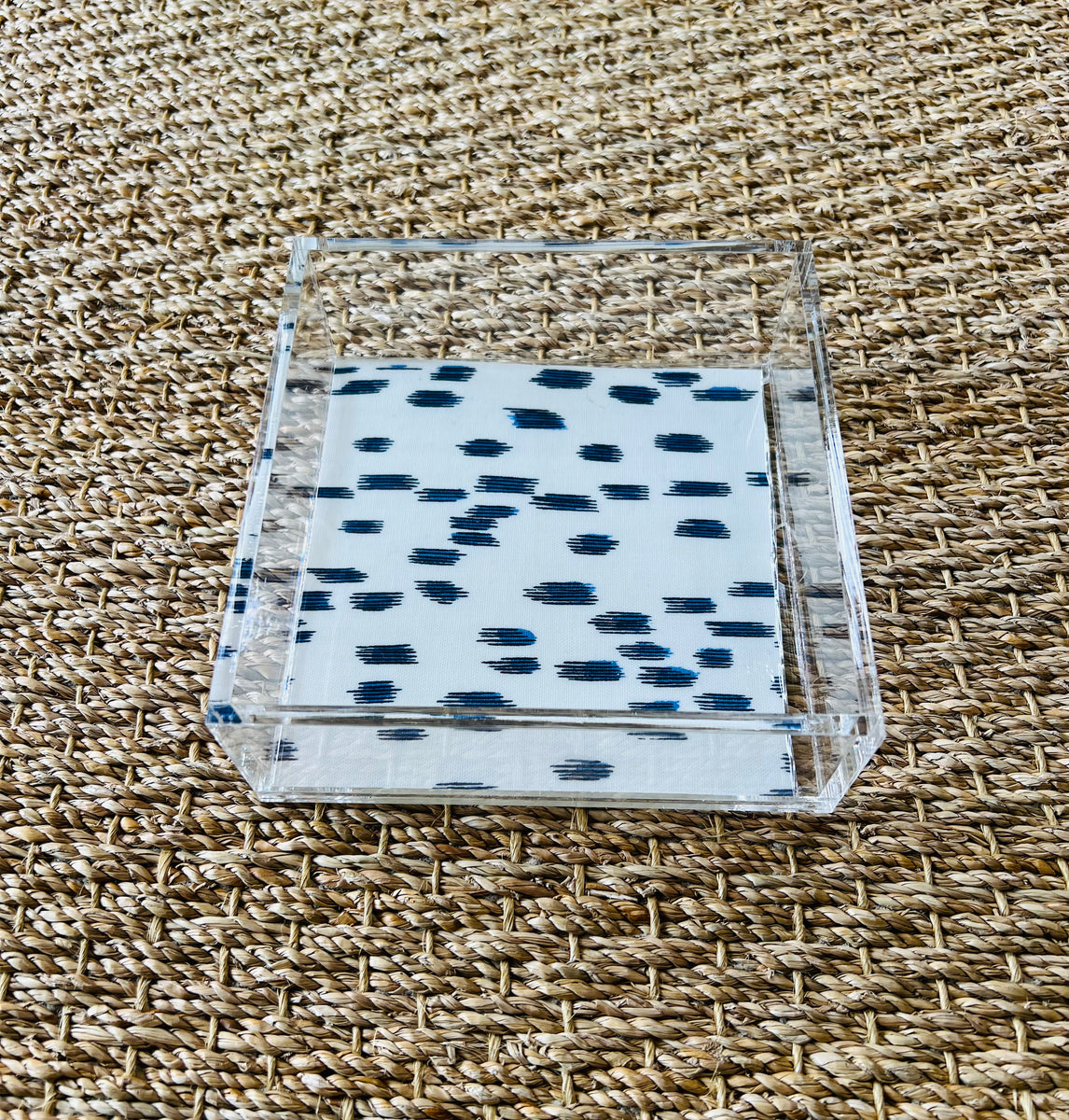 Square Acrylic Tray with Laminated Fabric - "Les Touches" in Blue ...