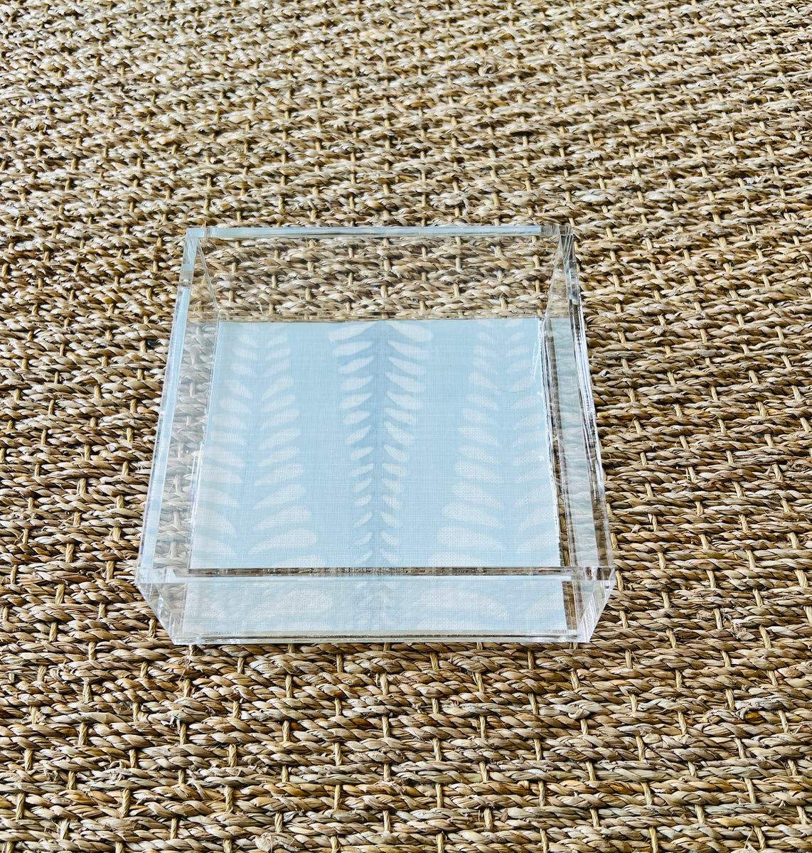 Square Acrylic Tray with Laminated Fabric - "Ferns" in Pale Blue ...